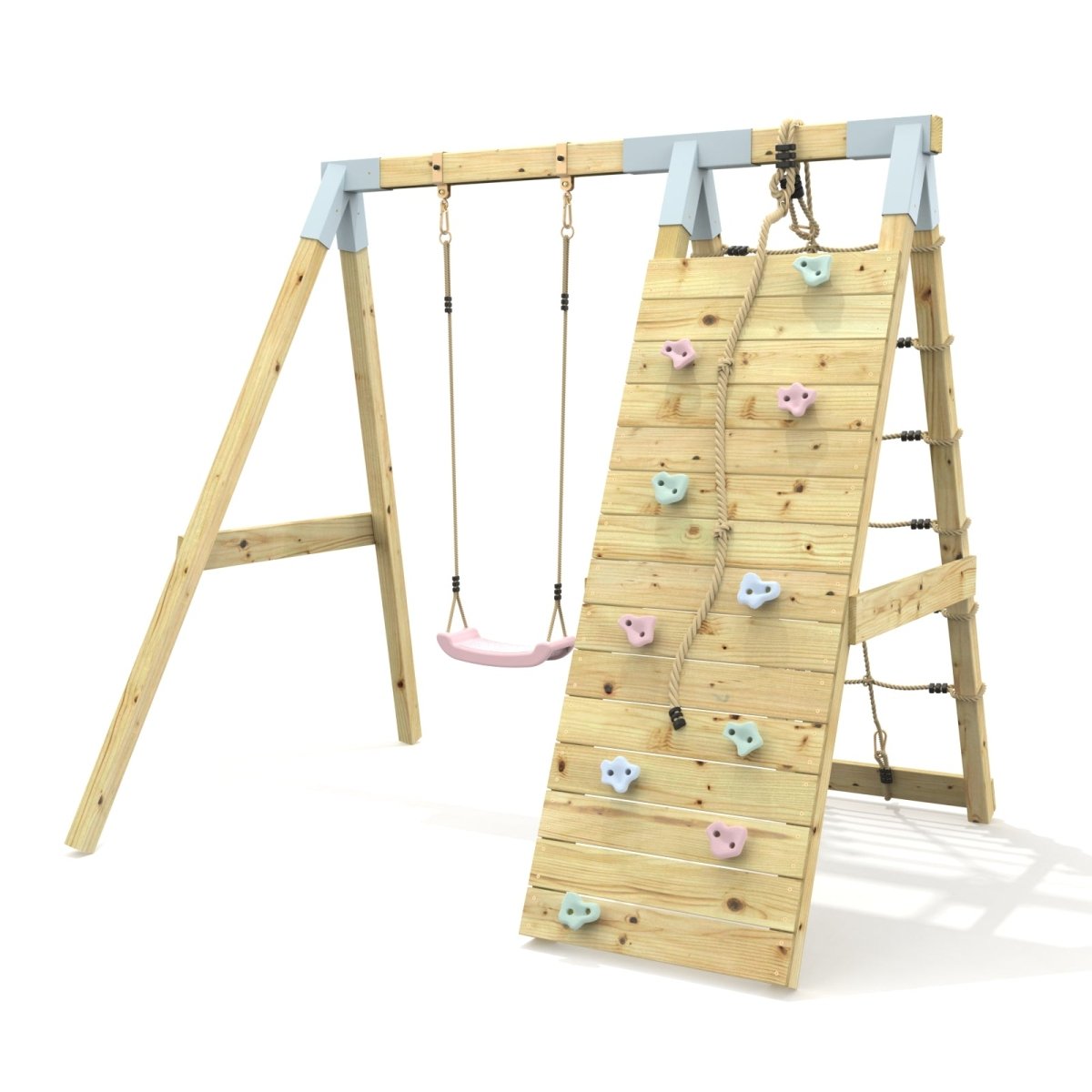 PolayPlay Premium Single Swing Set with Climbing Wall | OutdoorToys