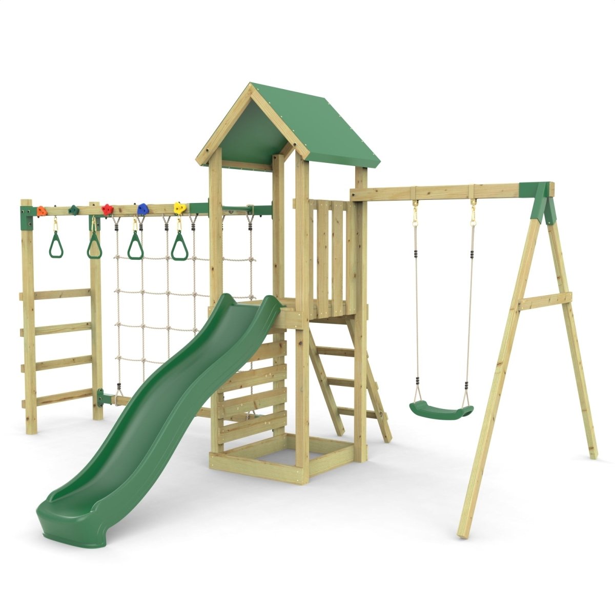 Rebo Climbing Frame with Single Swing and Slide plus Ninja Monkey Bars ...