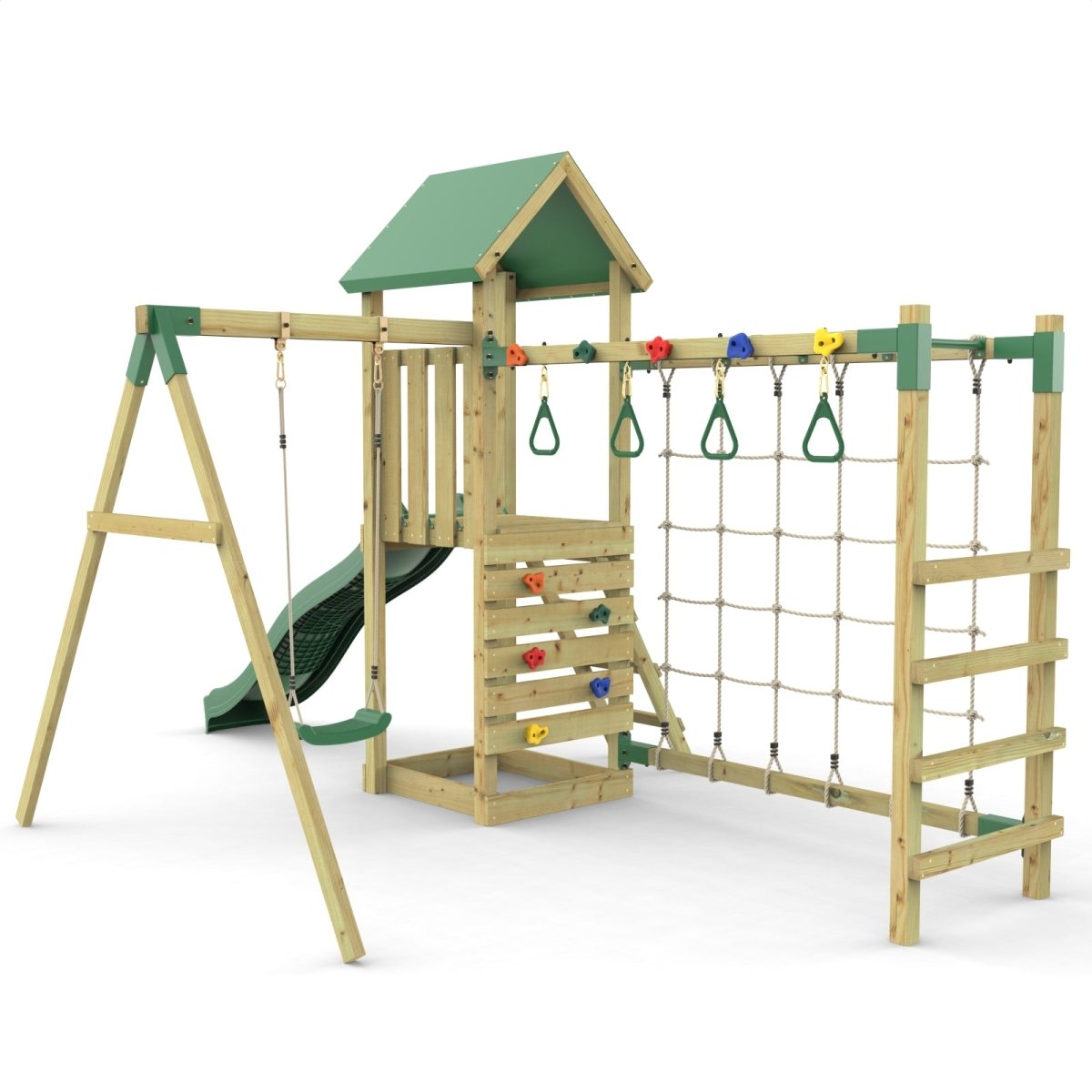 Rebo Climbing Frame with Single Swing and Slide plus Ninja Monkey Bars ...