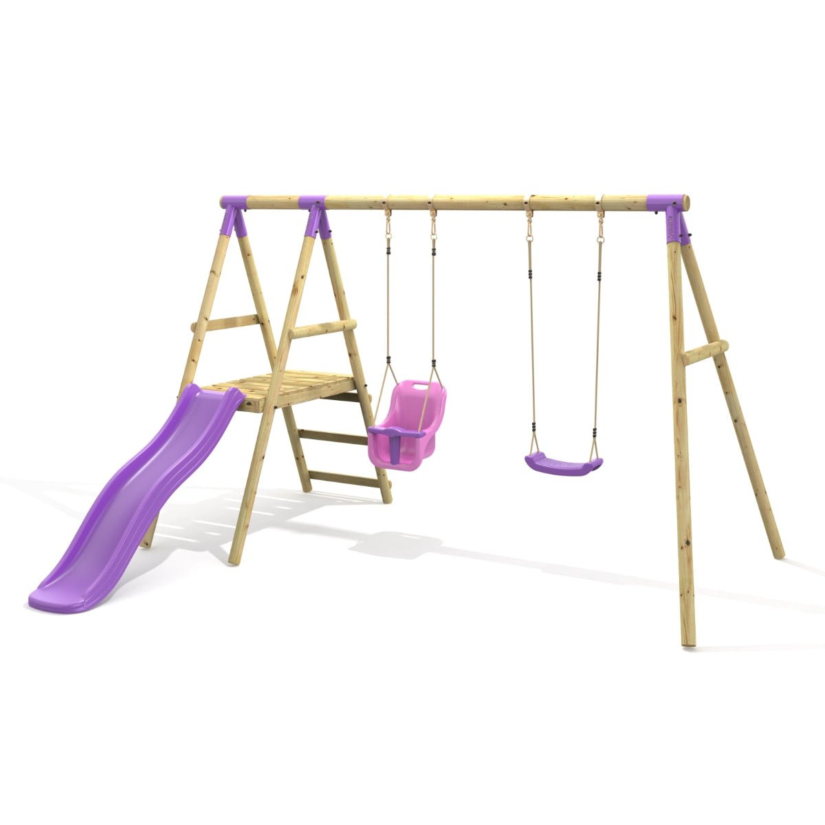 Rebo Double Swing Set with Slide - Odyssey Purple | OutdoorToys