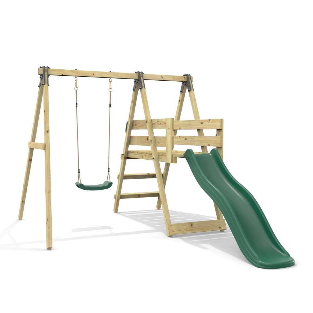 Rebo Glide Wooden Single Swing Sets with 6ft Slide and Swing Seat – Or