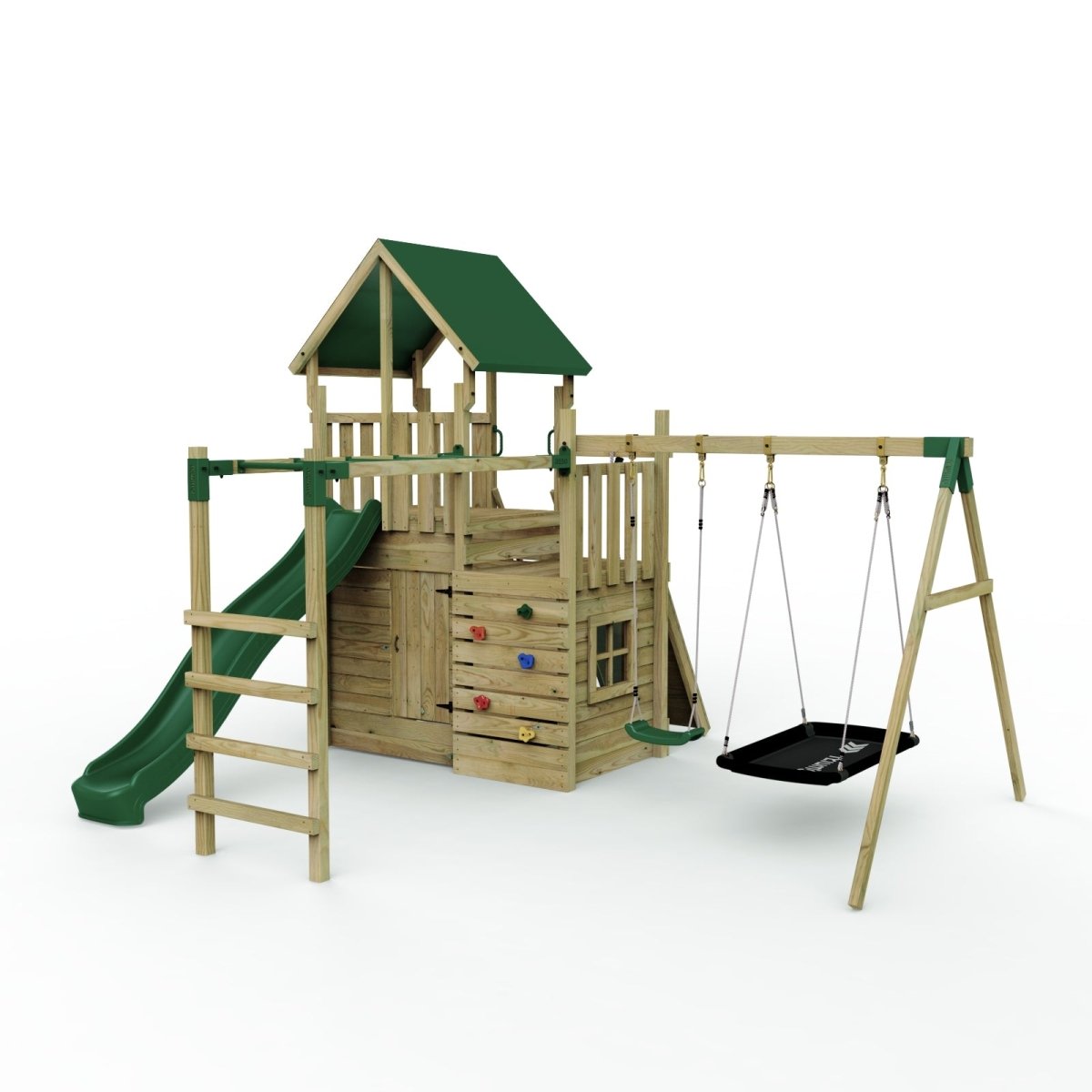 Rebo Modular Wooden Climbing Frame Adventure Playset - M10 Double Swin