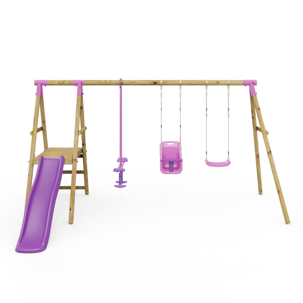 Rebo Voyager Wooden Swing Set with Platform and Slide - Pink