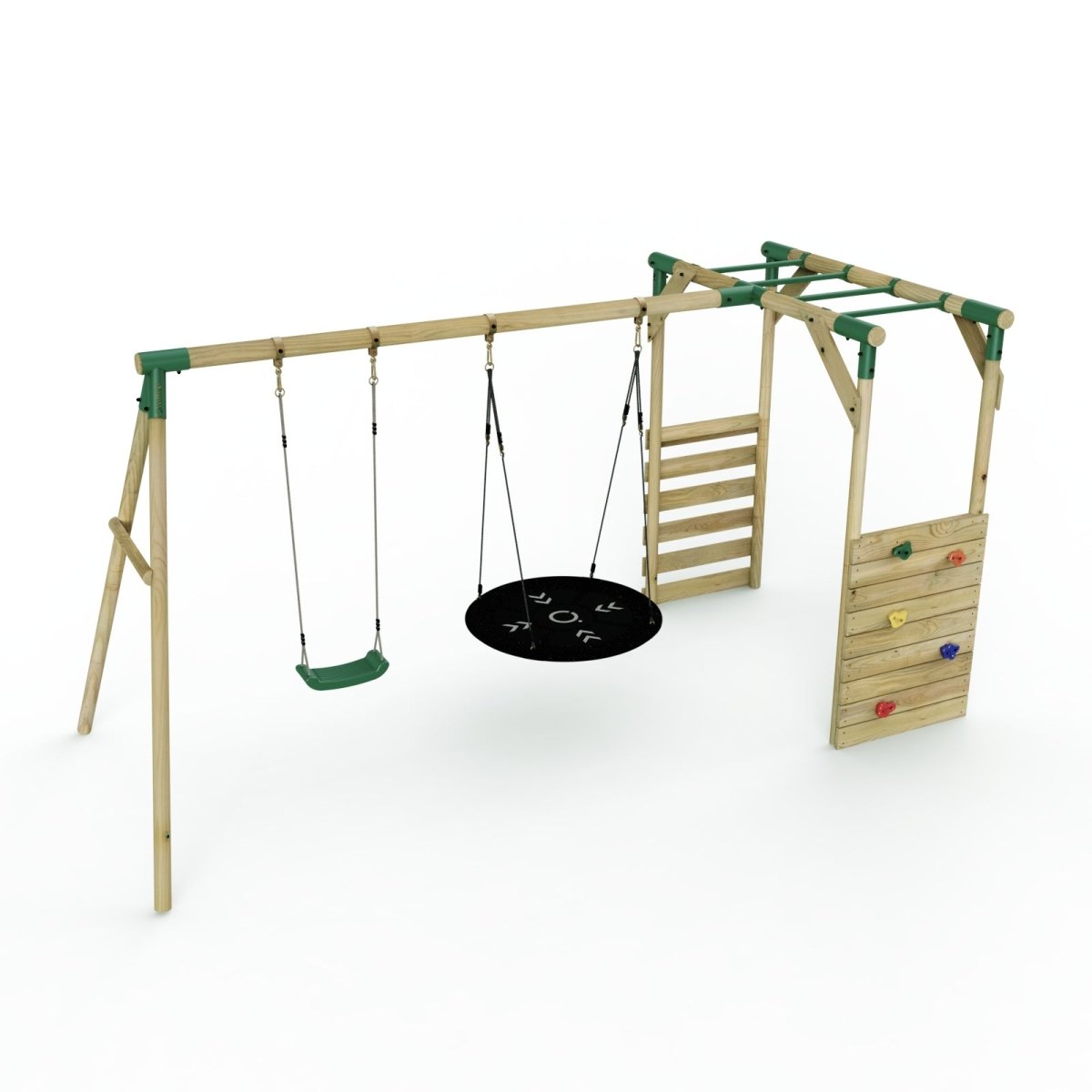 Rebo Wooden Swing Set w/ Monkey Bars - Meteorite Green