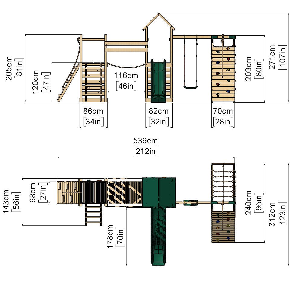 Rebo Bear Double Tower Climbing Frame with Bridge, Swing & Slide