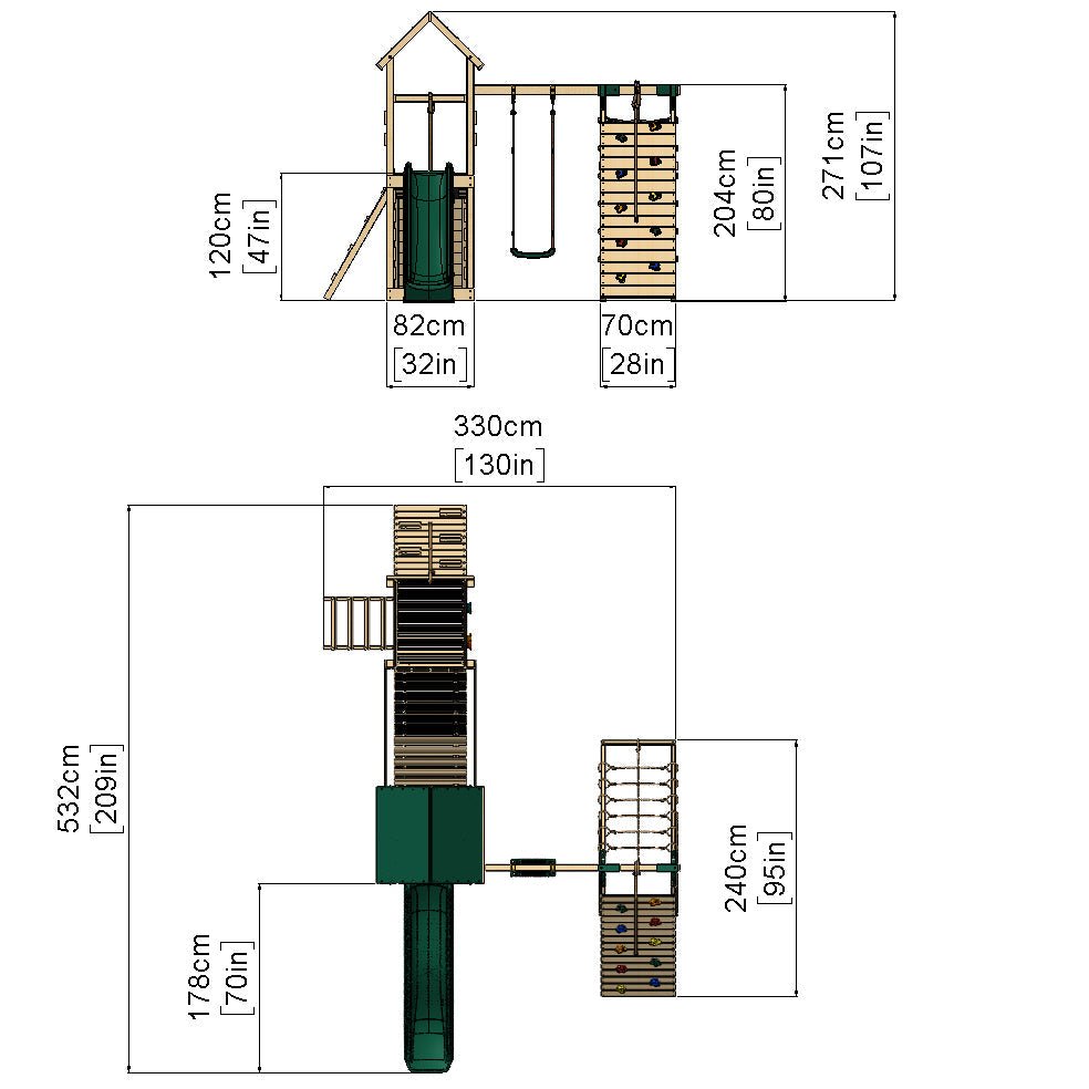 Rebo Bear Double Tower Climbing Frame with Bridge, Swing & Slide