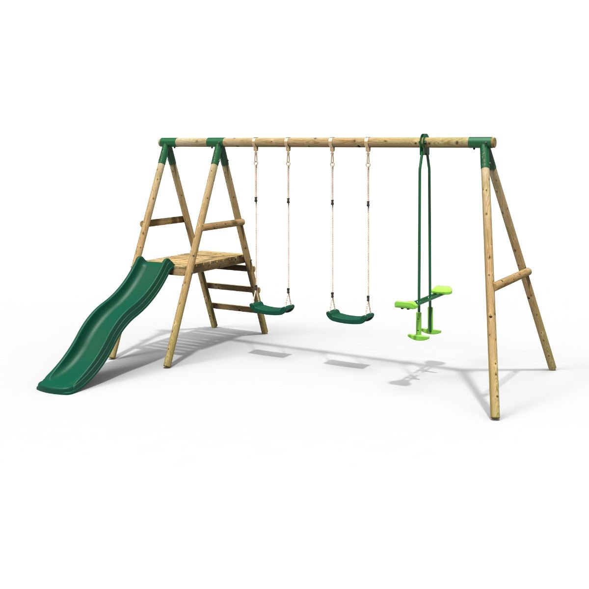 Rebo Saturn Wooden Swing Set with Platform and Slide