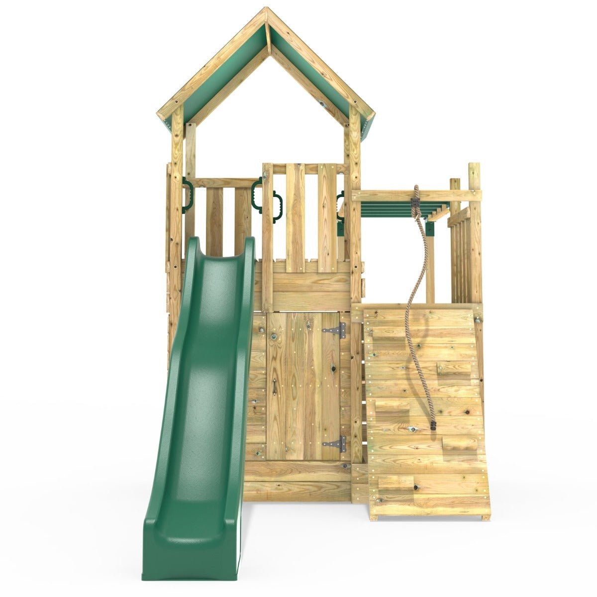 kids wooden climbing frame with 10ft slide and climbing ramp