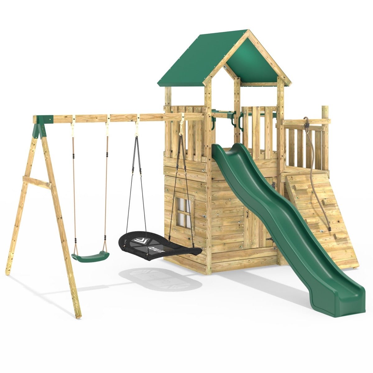 kids wooden climbing frame with 10ft slide and 2 decks