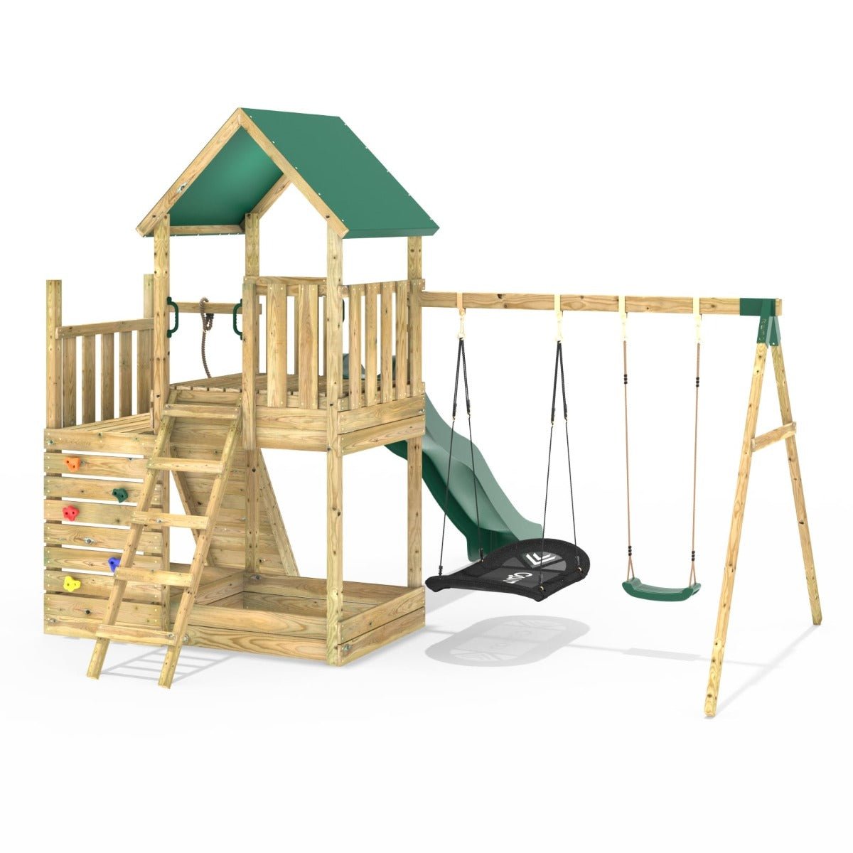 Rebo Modular Climbing Frame, Ramp & Double Swing - M3