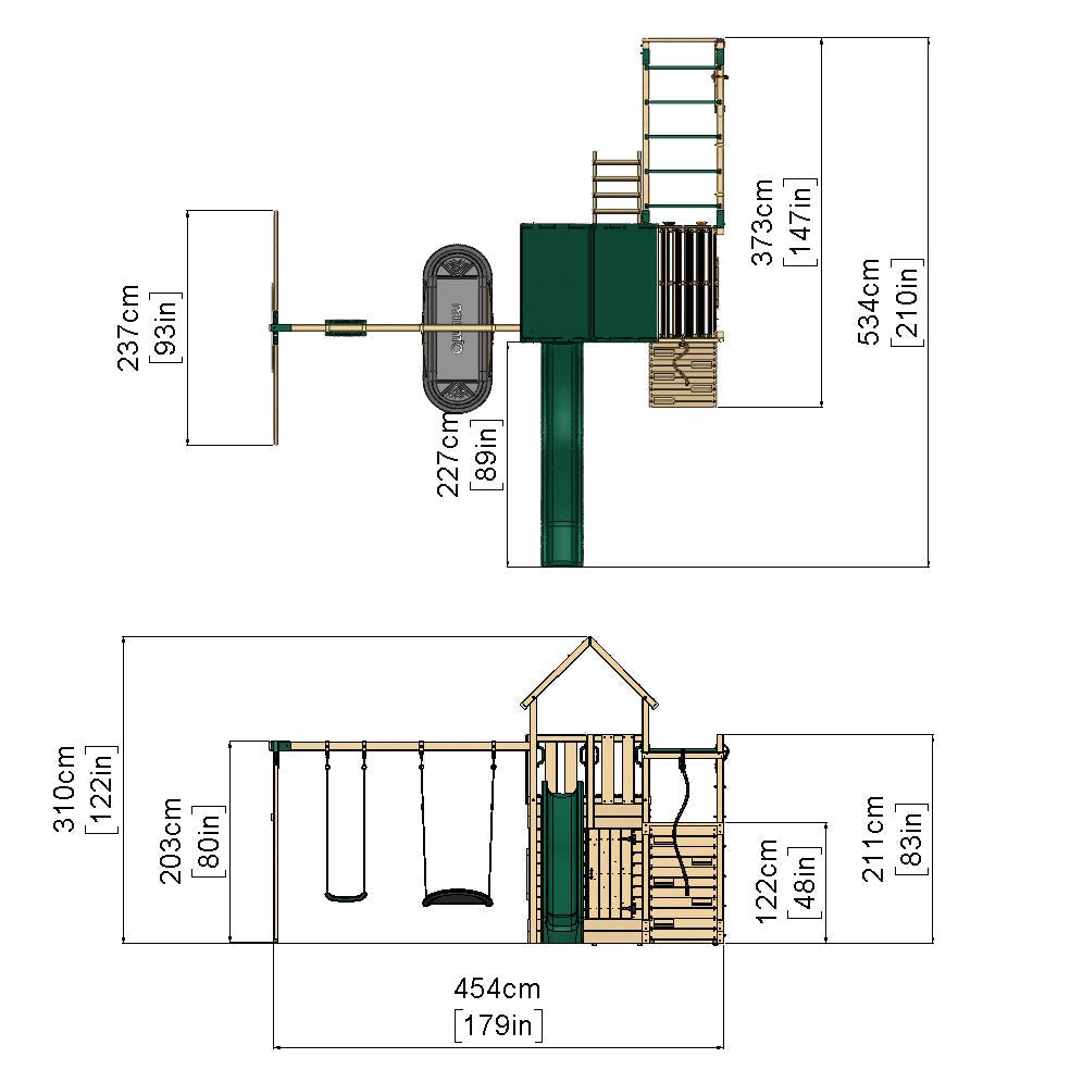 Rebo Modular Climbing Frame, Ramp & Double Swing - M3