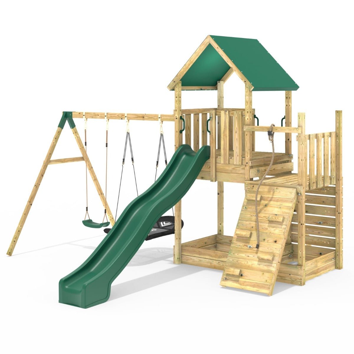 Rebo Modular Climbing Frame, Ramp & Double Swing - M3