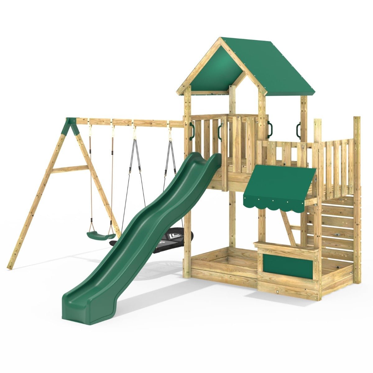 Rebo Modular Climbing Frame, Shop & Double Swing - M3