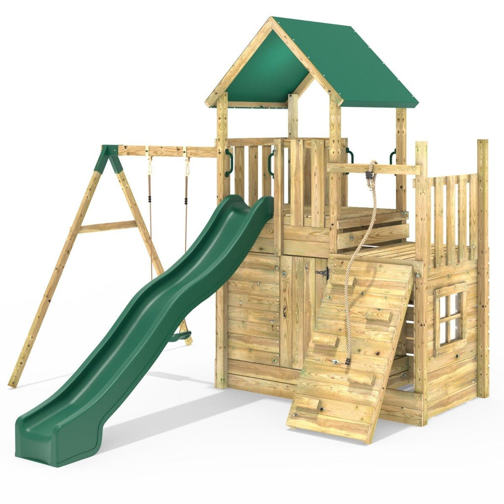 Rebo Modular Climbing Frame, Ramp & Single Swing - M8