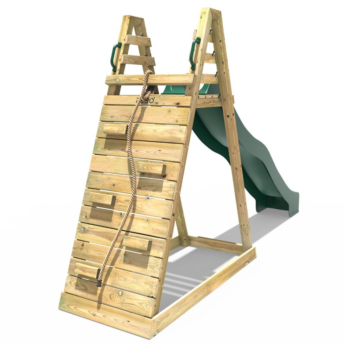 Rebo Wooden Free Standing Slide with Adventure Wall - 10ft
