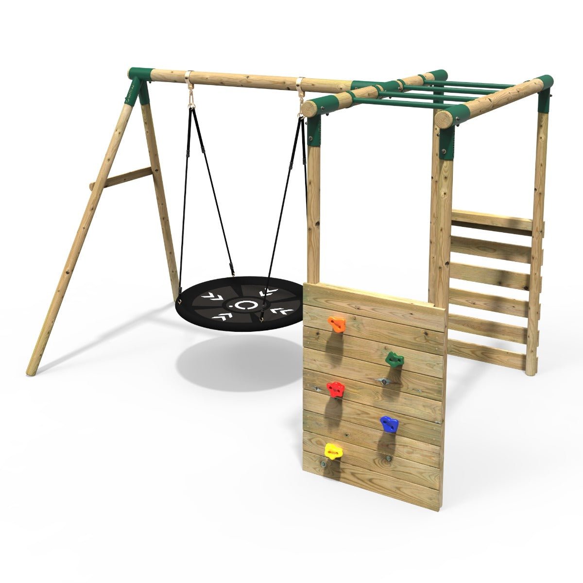 Rebo Wooden Swing Set w/ Monkey Bars - Mercury Green