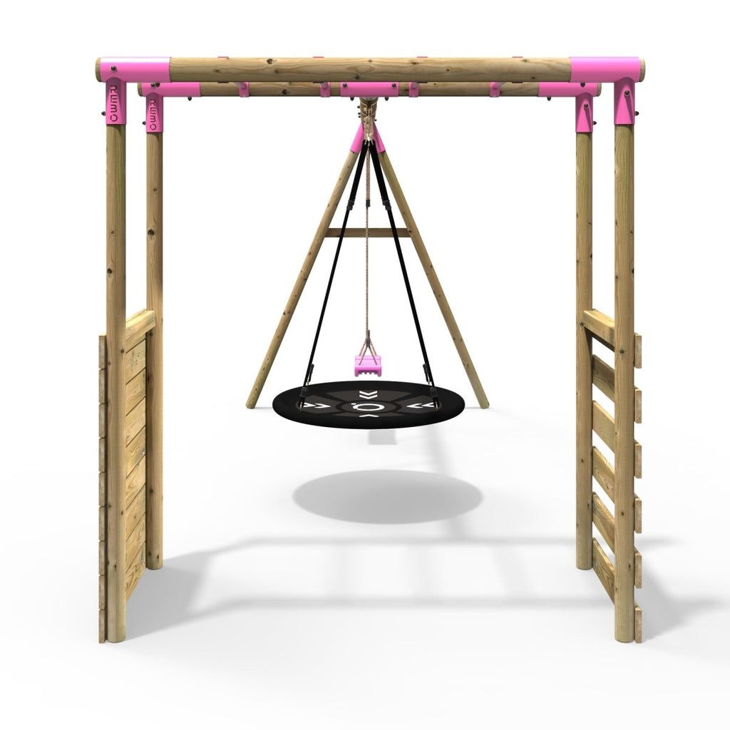 Rebo Wooden Swing Set with Monkey Bars - Meteorite Pink