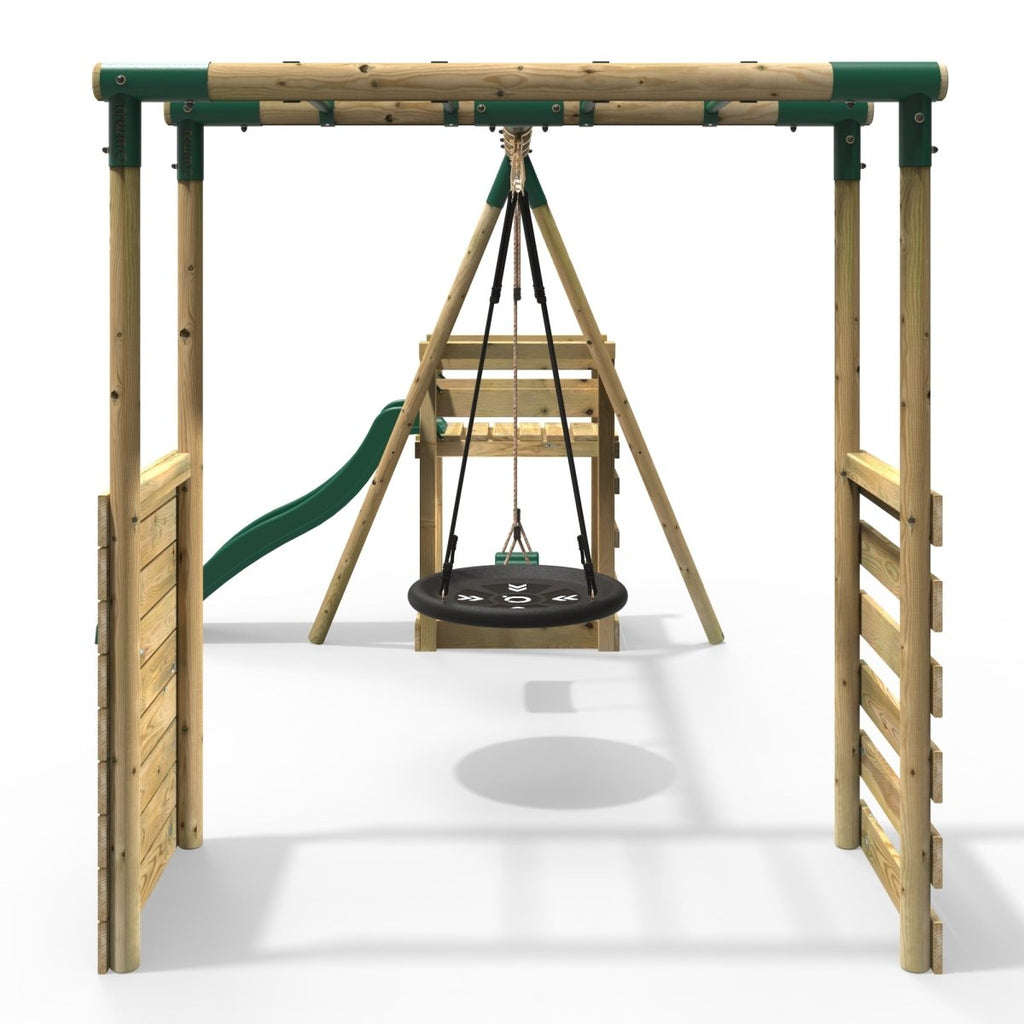 Rebo Satellite Green Swing Set, Monkey Bars & 6ft Slide