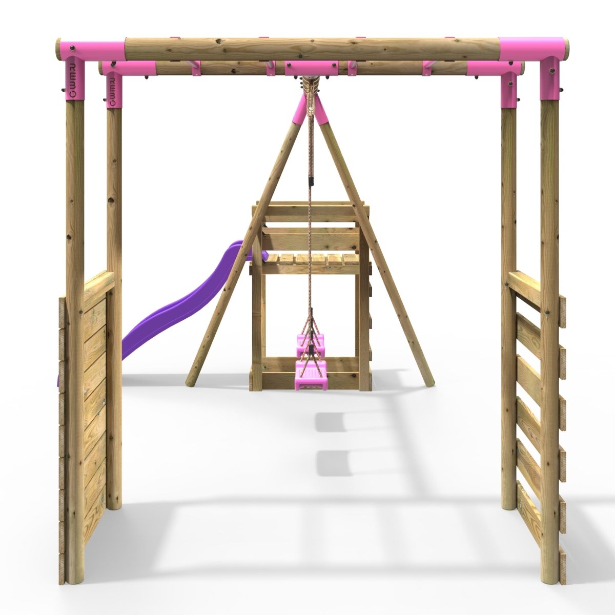 Rebo Venus Pink Wooden Swings w/ Monkey Bars & 6FT Slide